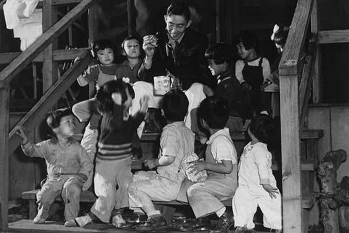 Mr. Matsumoto And Group Of Children By Ansel Adams - High Quality ...