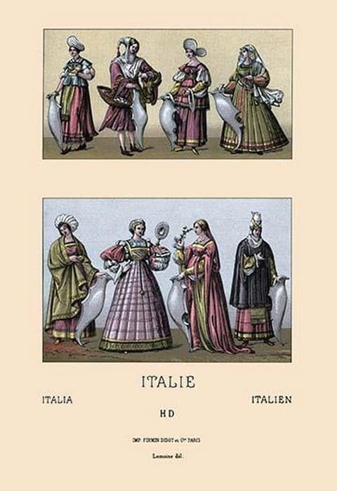 Traditional Italian Dresses by Auguste Racinet - Art Posters or Prints ...
